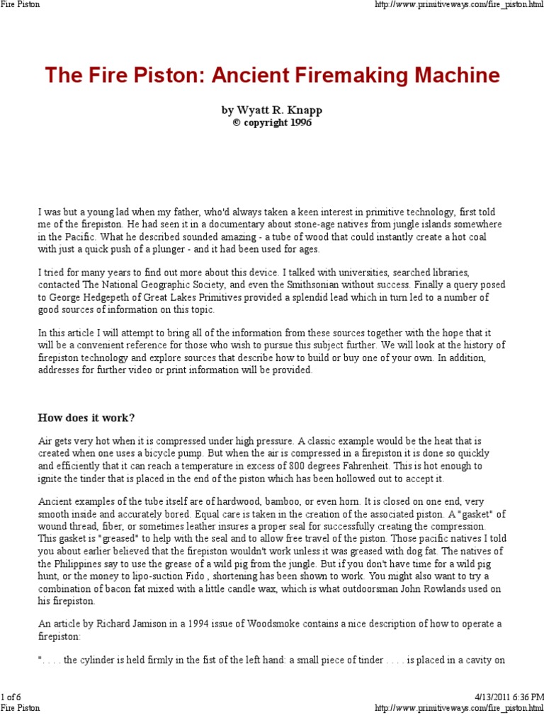 The Fire Piston: Ancient Firemaking Machine: by Wyatt R. Knapp | PDF ...