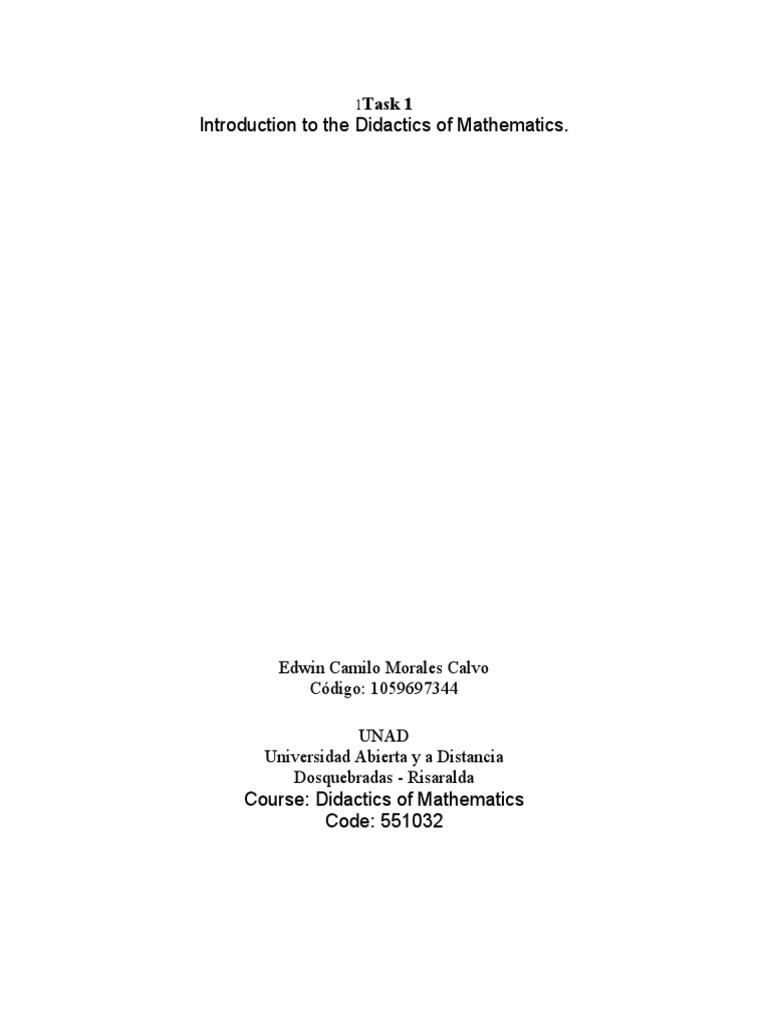 Introduction To The Didactics of Mathematics.: Task 1 | PDF | Science | Pedagogy