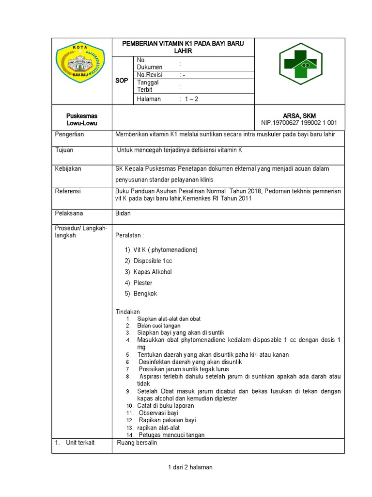 Prosedur Pemberian Vit K1 pada Bayi Baru Lahir | PDF | Sains & Matematika