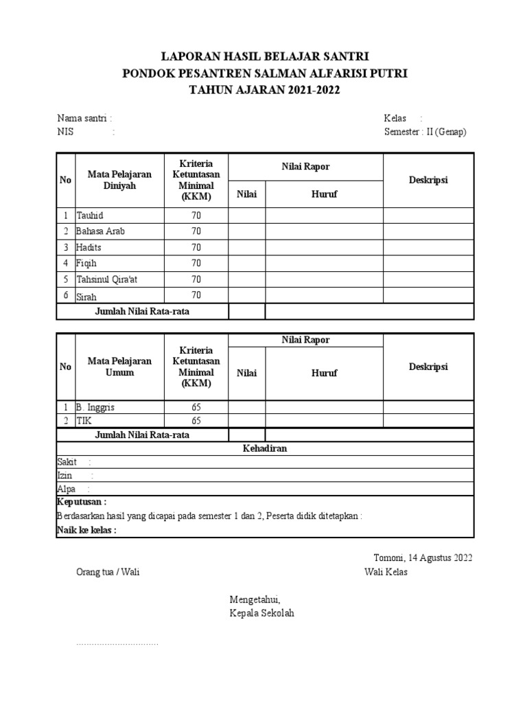 Format Raport Sem Genap 2021-2022 | PDF