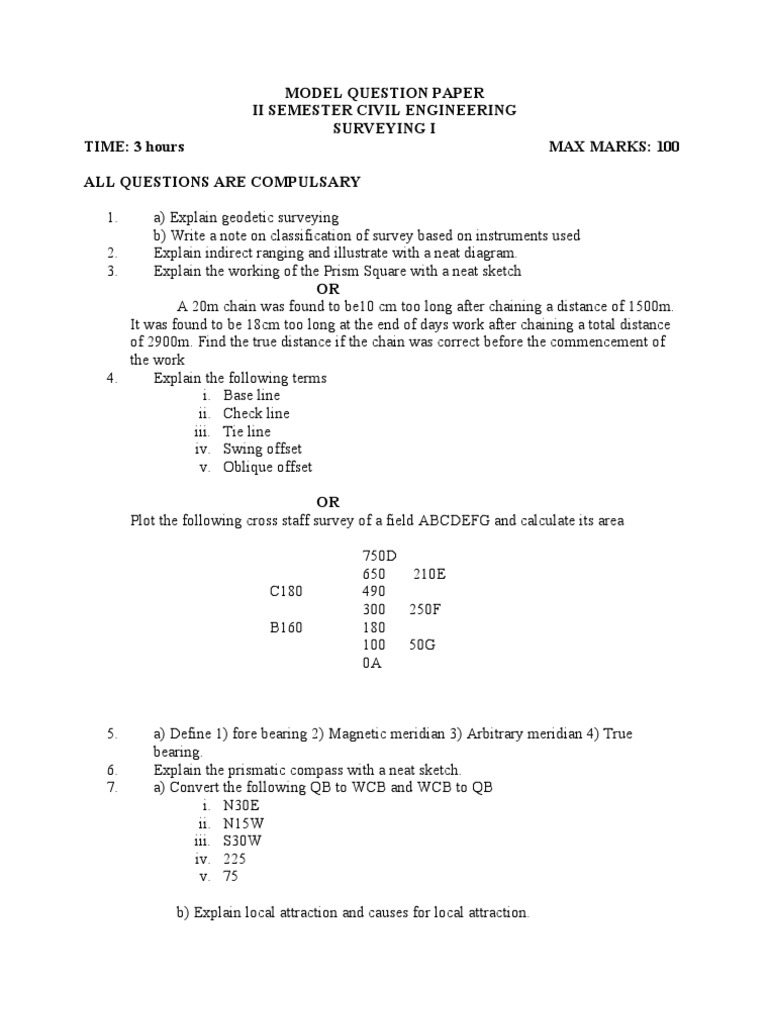 Model Question Paper Survey | PDF | Surveying | Compass