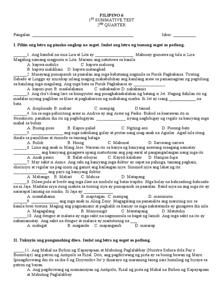 Filipino6 ST1 Q2 | PDF