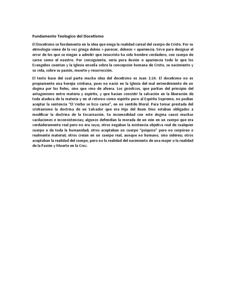 Fundamento Teologico Del Docetismo | PDF | Religión y espiritualidad