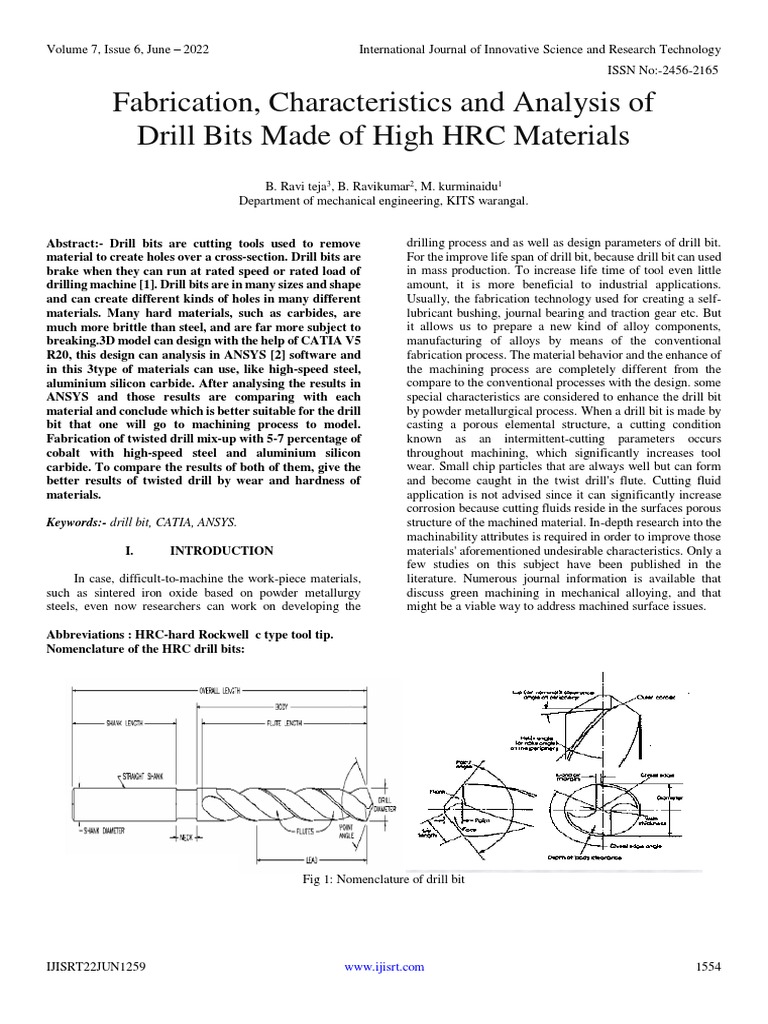 Fabrication, Characteristics and Analysis of Drill Bits Made of High ...