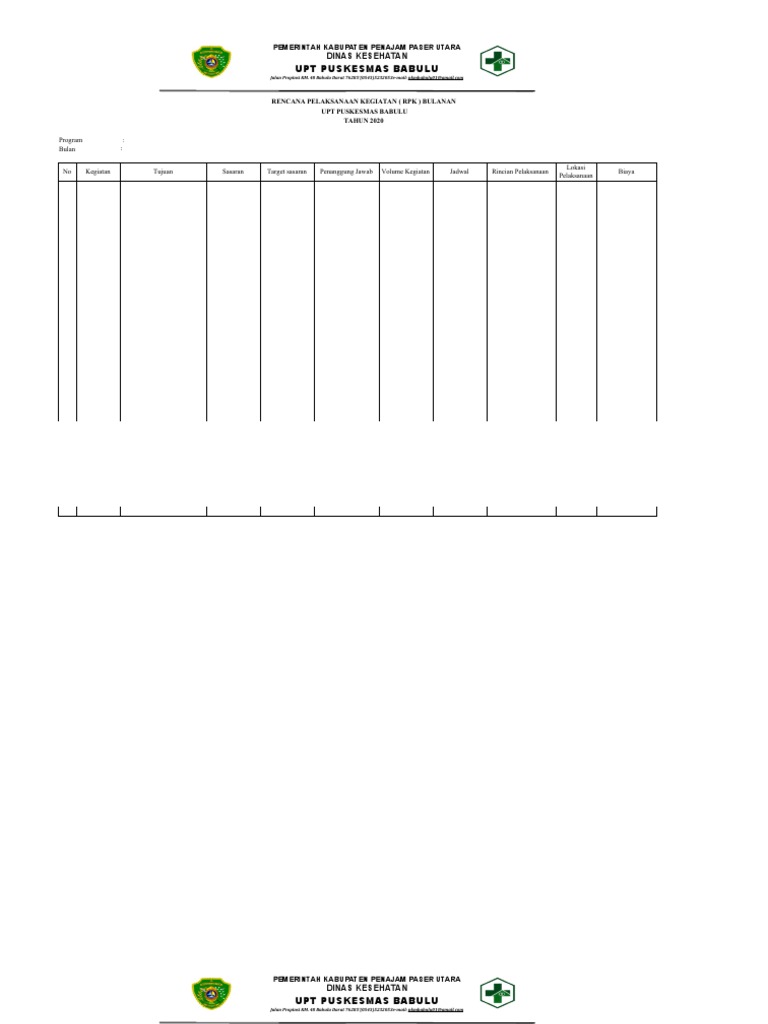 Format RPK 2020 Bulanan | PDF