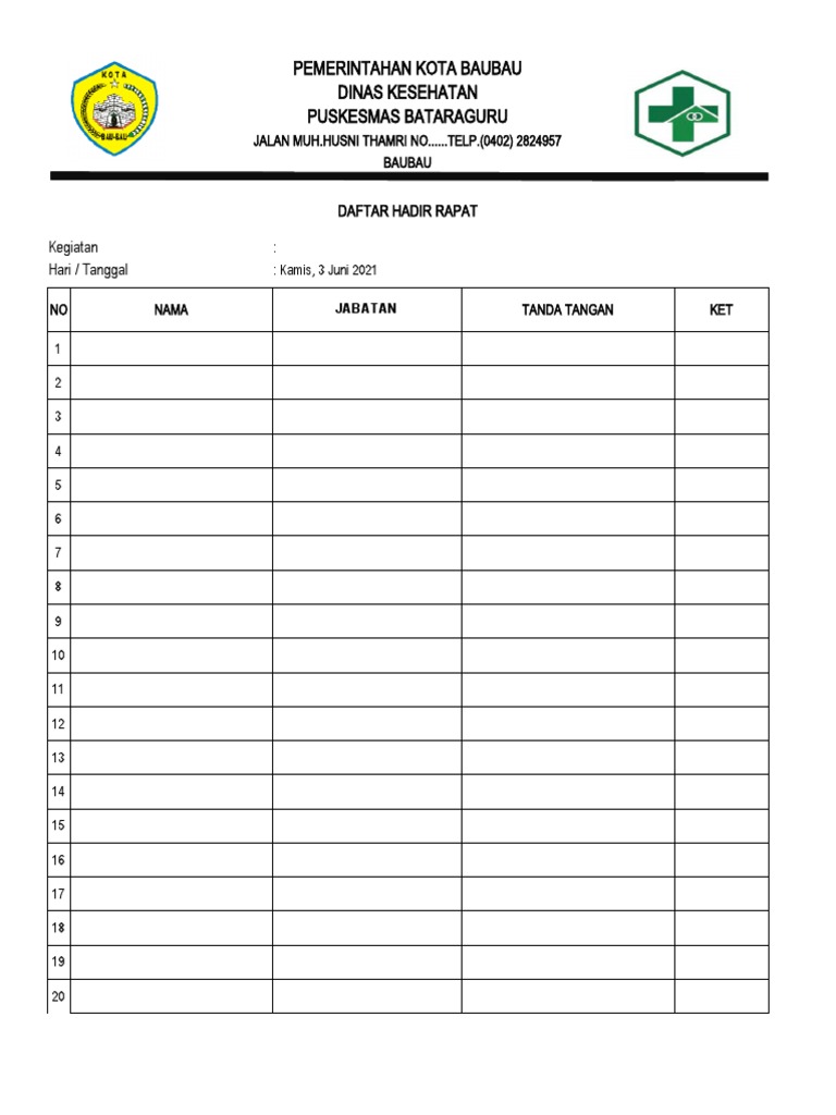 Daftar Absen PNS 2021 Bataraguru Ruslan | PDF