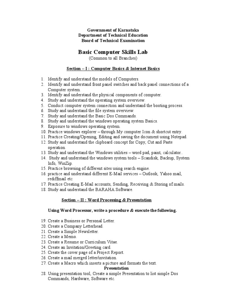 Basic Computer Skills Course Syllabus | PDF | Worksheet | Microsoft Windows