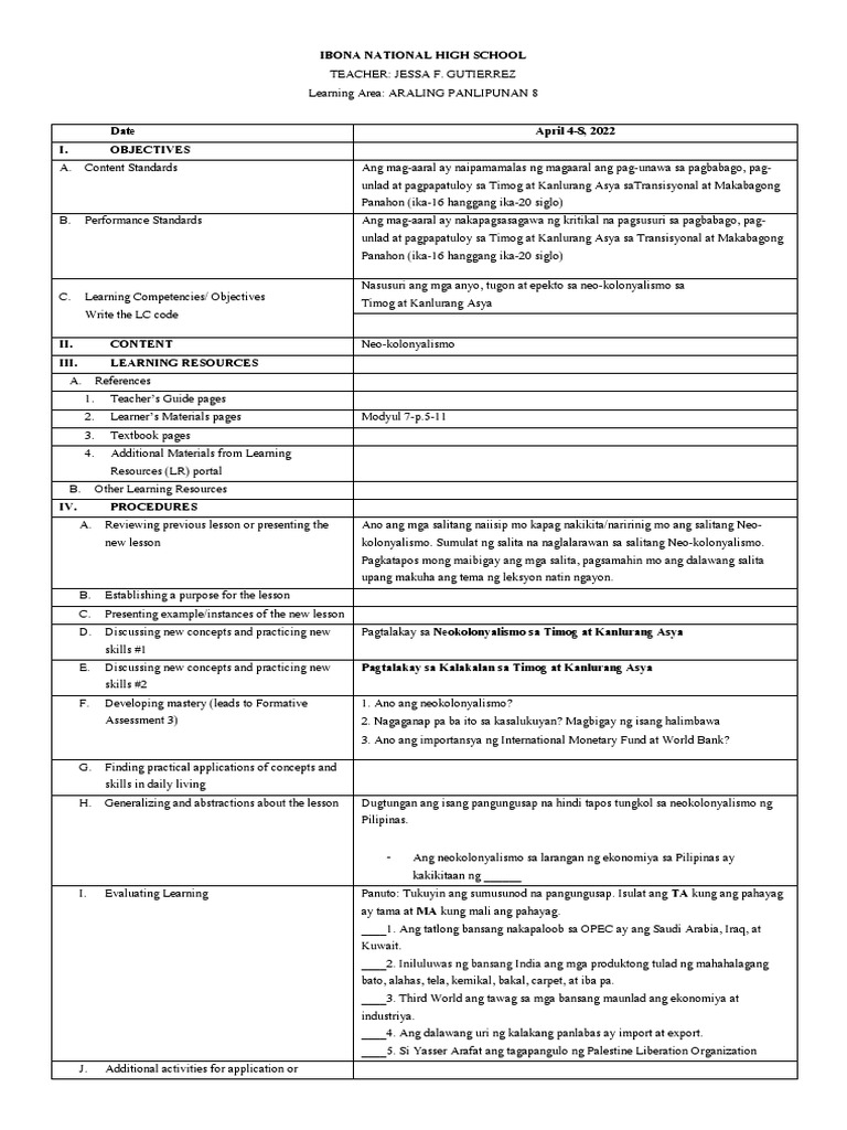 Ibona National High School: Iniluluwas NG Bansang India | PDF