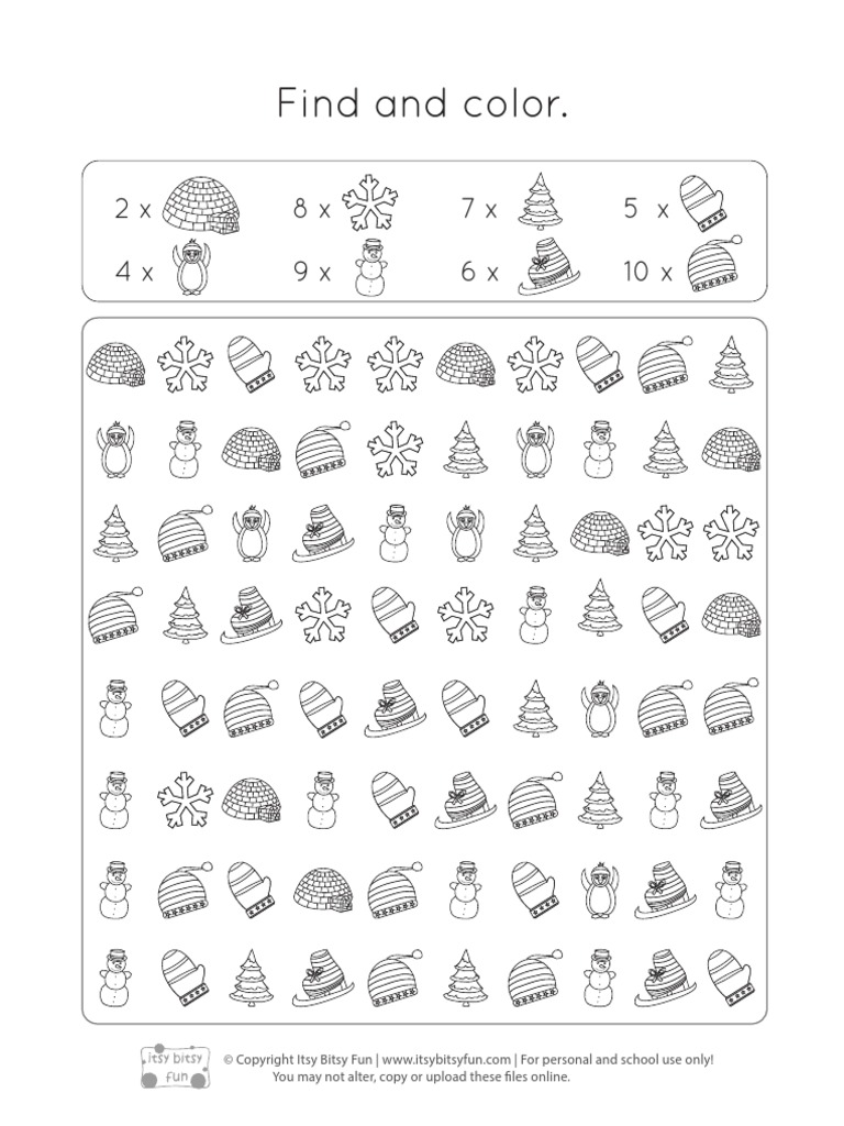 Winter Find and Color Worksheet | PDF | Games & Activities
