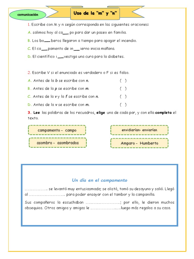 Ejercicios de uso de M y N para niños | PDF | Artes del Lenguaje y ...