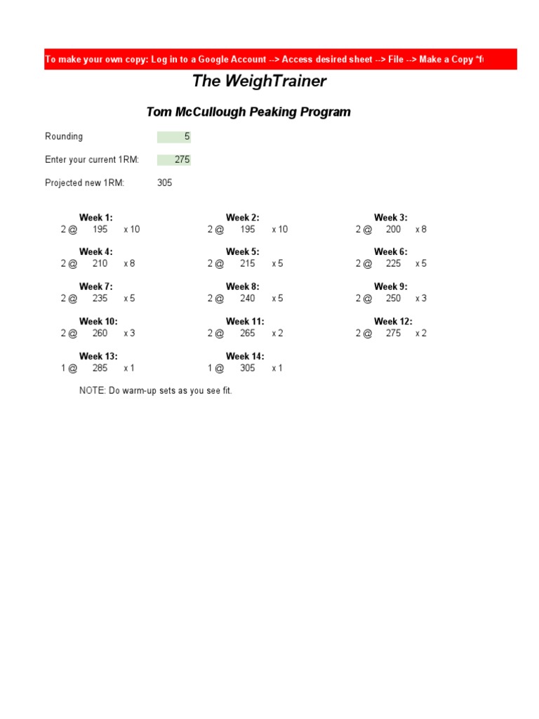 The WeighTrainer Tom McCullough Peaking Program: A 14-Week Strength ...