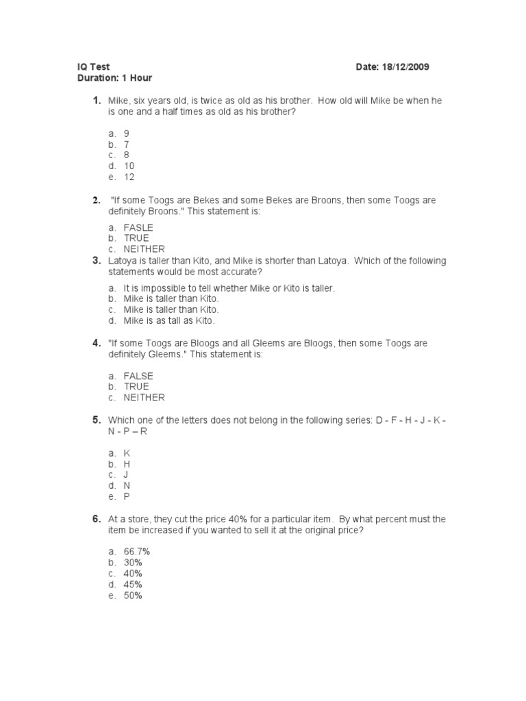 IQ Test | PDF