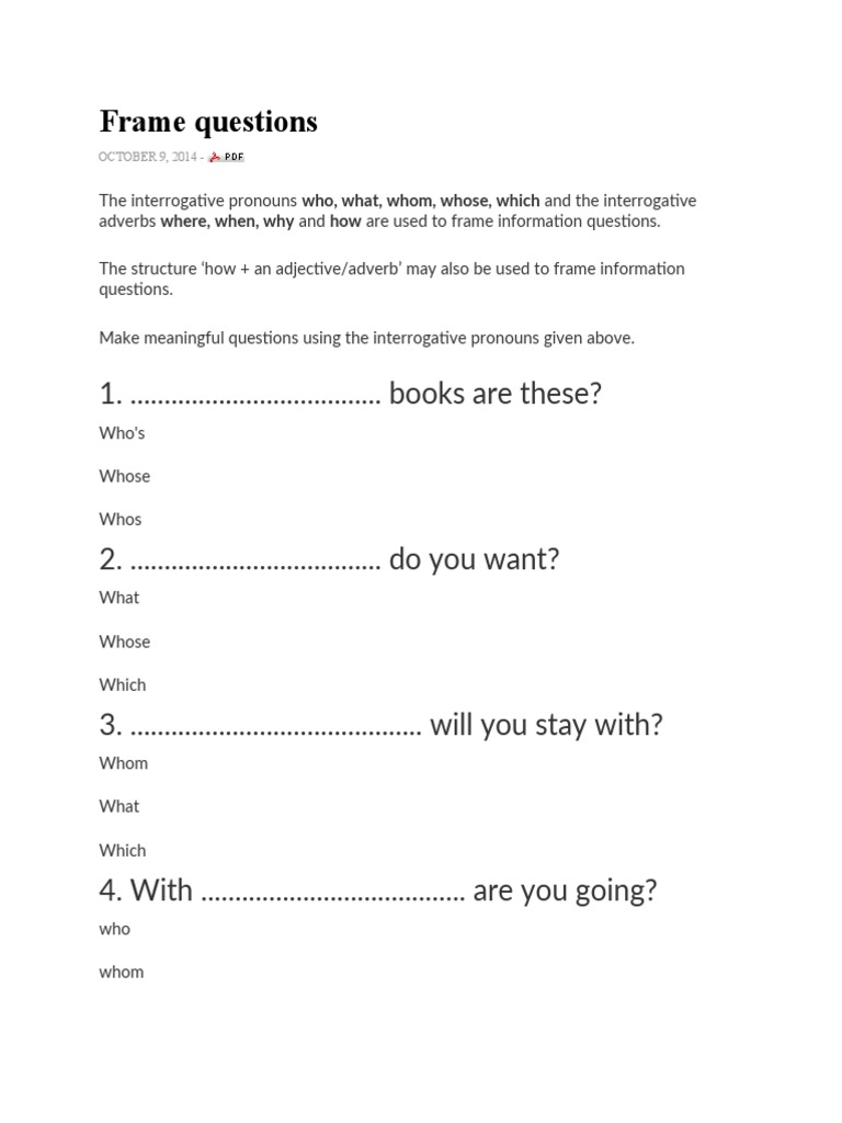 Frame Questions | PDF | Verb | Question