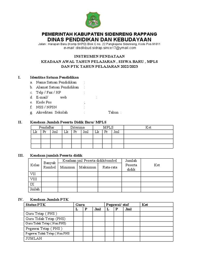 Instrumen Pendataan Awal TP | PDF