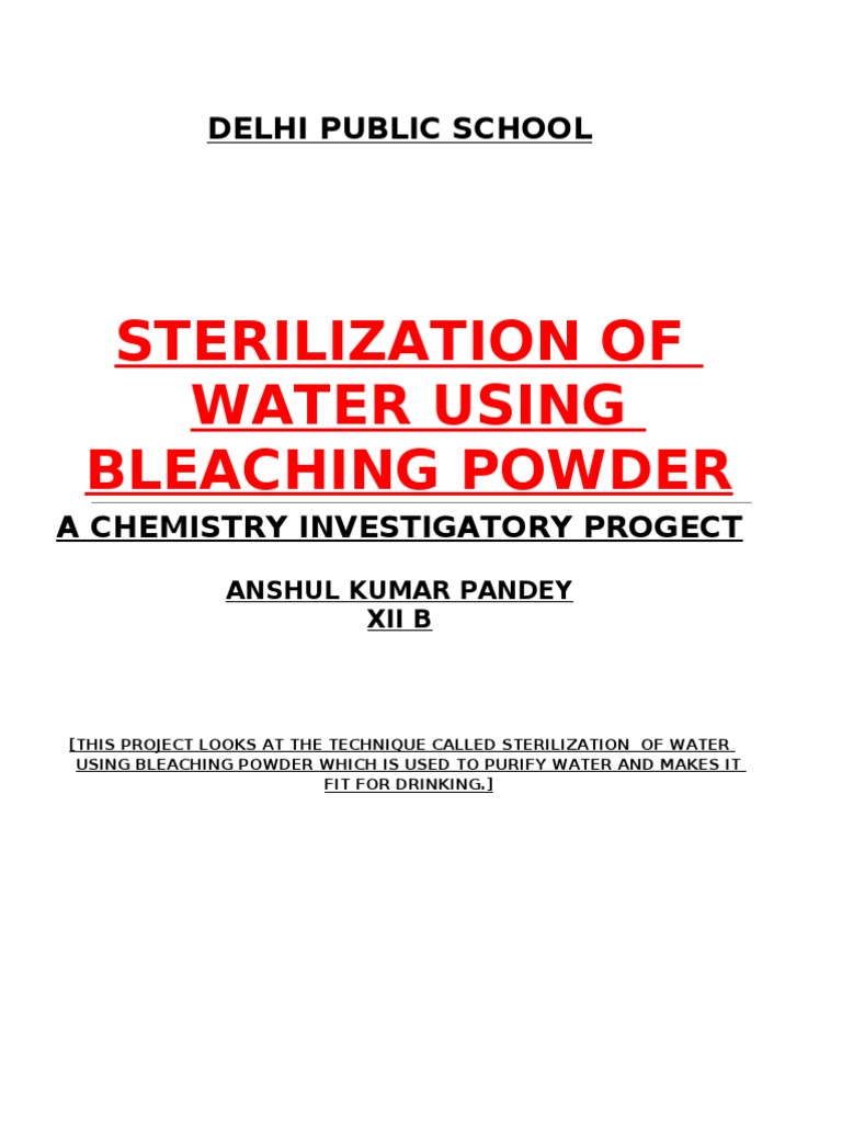 Sterilization of Water Using Bleaching Powder | PDF | Water Purification | Bleach