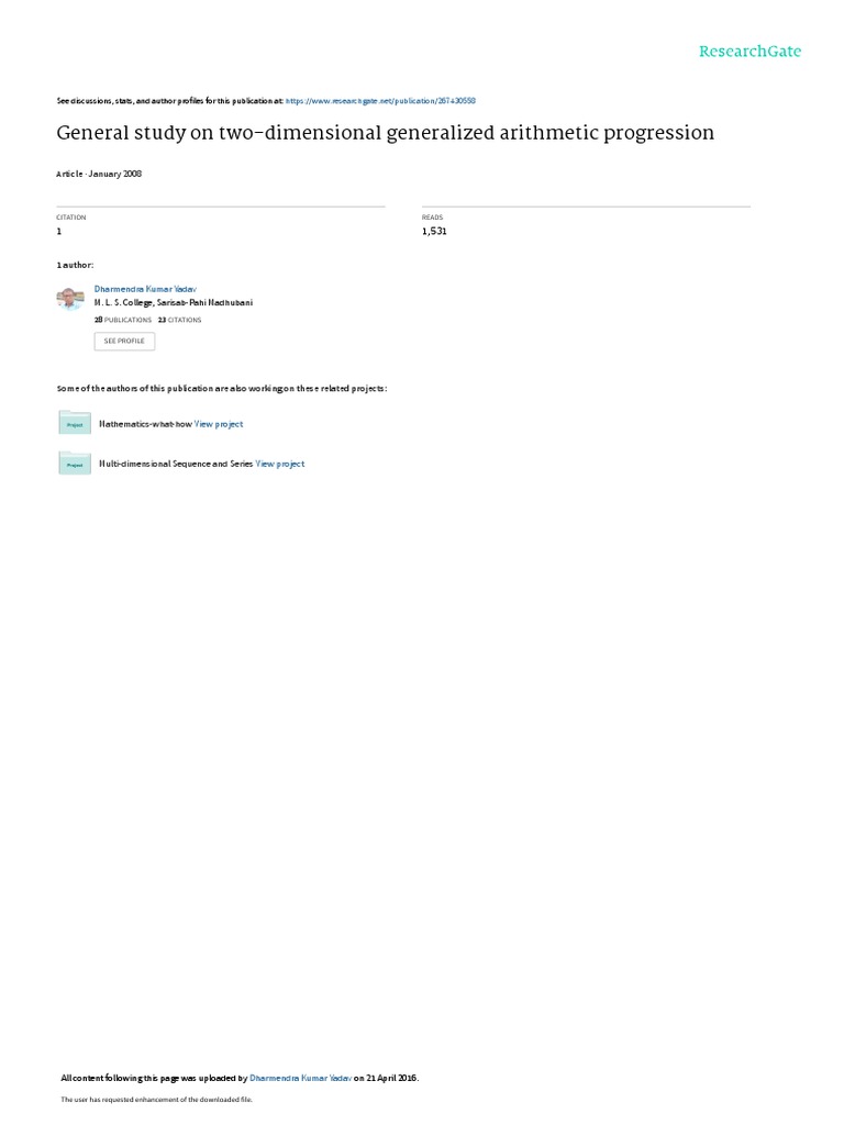 General Study On Two-Dimensional Generalized Arithmetic Progression ...