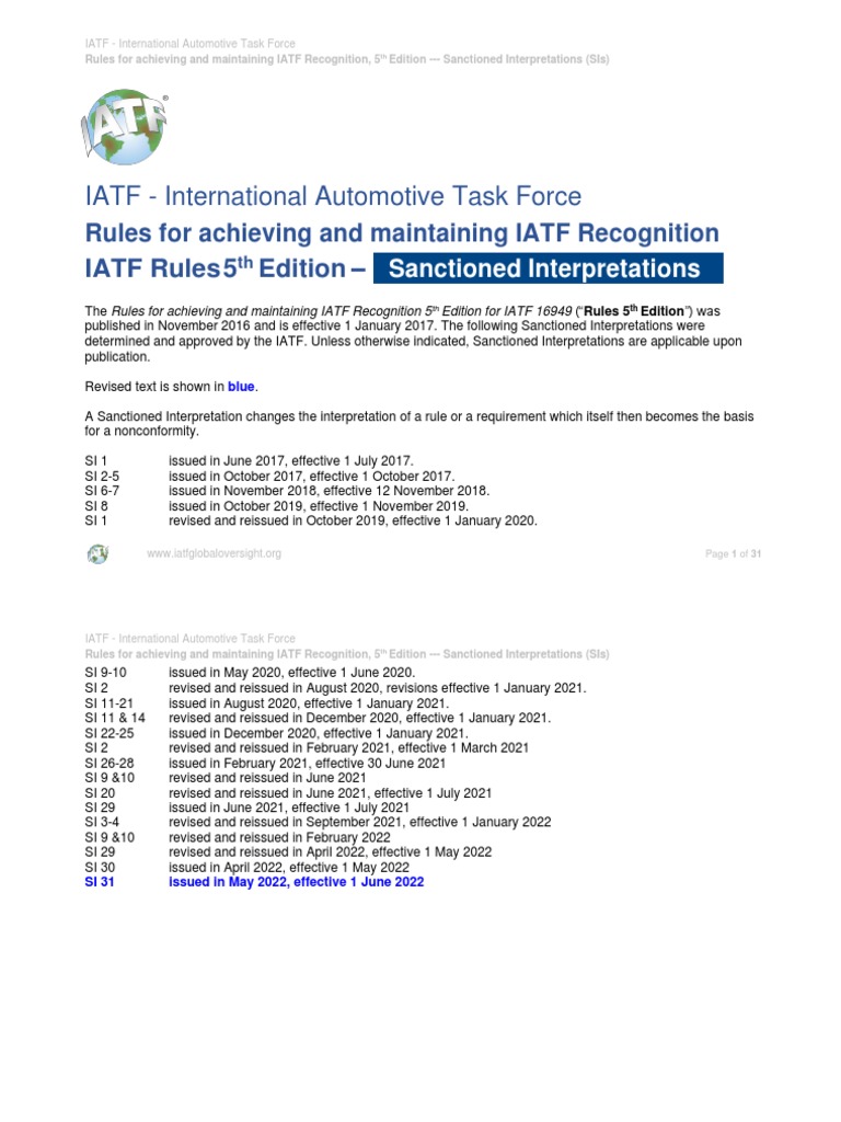 IATF Rules 5th Edition - Sanctioned Interpretations - May 2022 | PDF ...