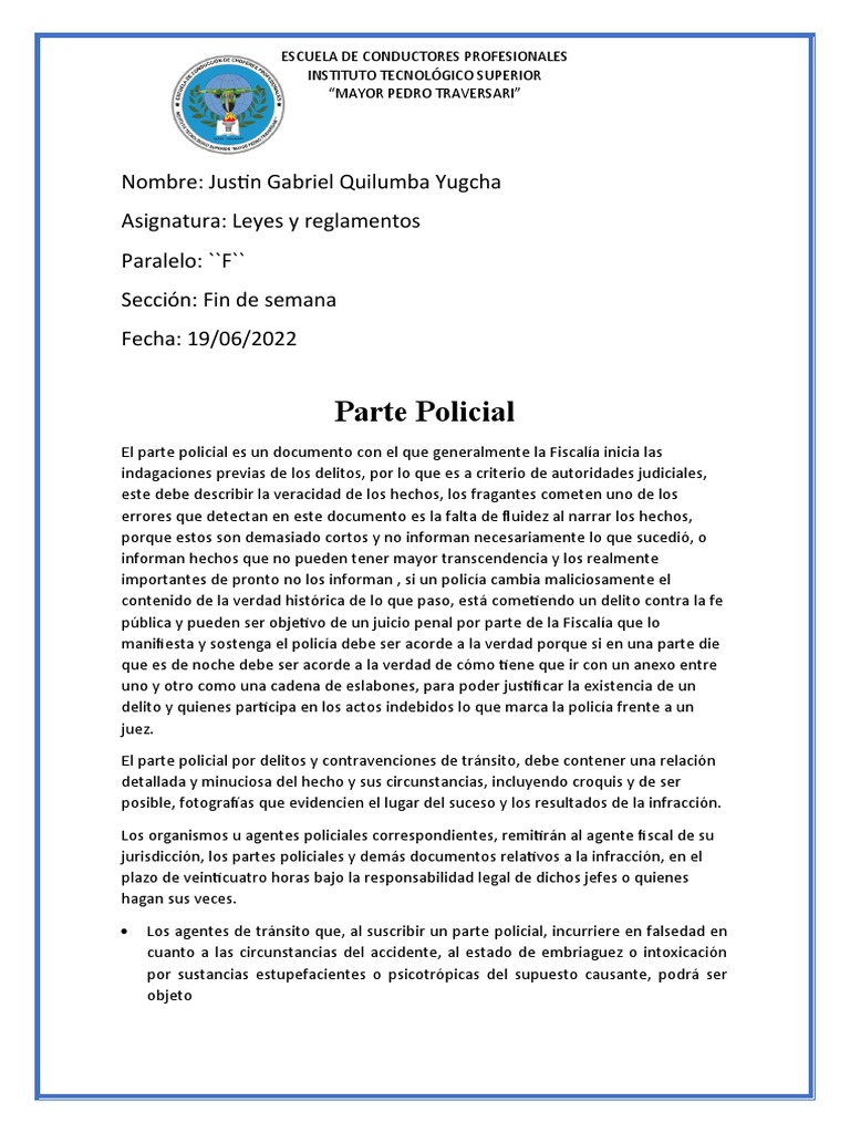 Parte Policial | PDF | Policía | Derecho penal