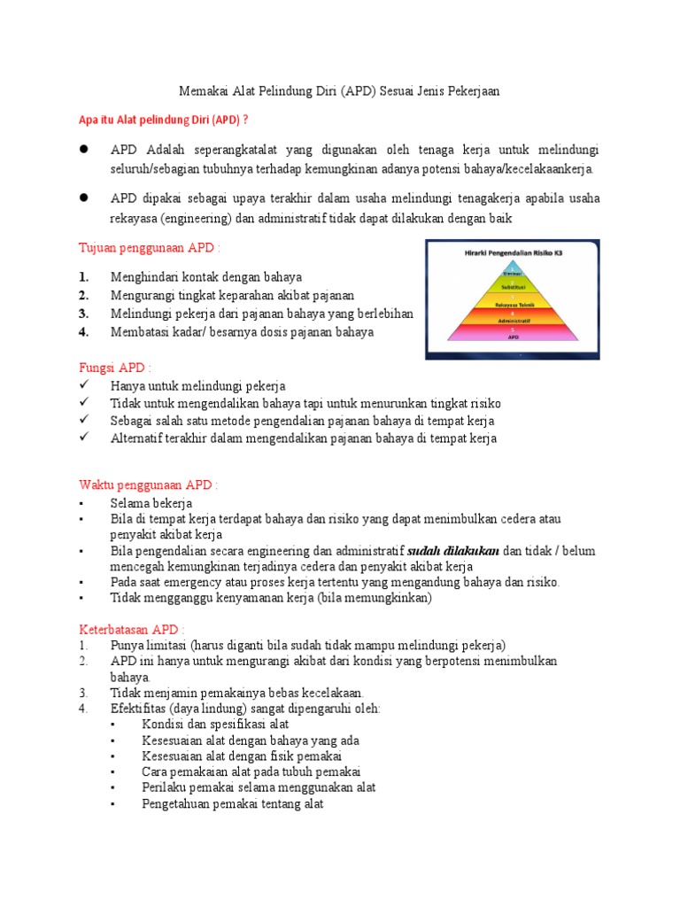 Tujuan Penggunaan APD:: Apa Itu Alat Pelindung Diri (APD) ? | PDF