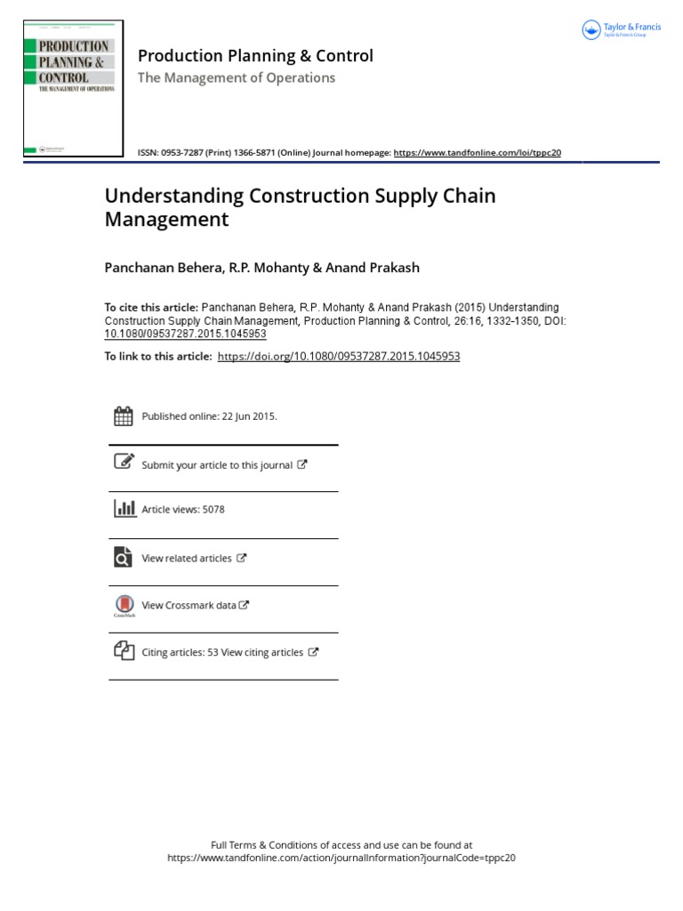 Understanding Construction Supply Chain Management Pdf Supply Chain