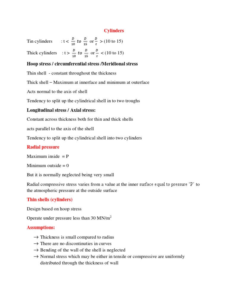 Cylinders: Hoop Stress / Circumferential Stress /meridional Stress ...