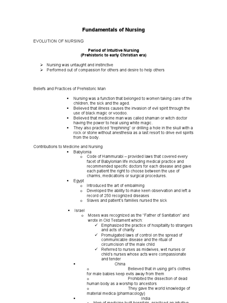 Fundamentals of Nursing: Period of Intuitive Nursing (Prehistoric To ...