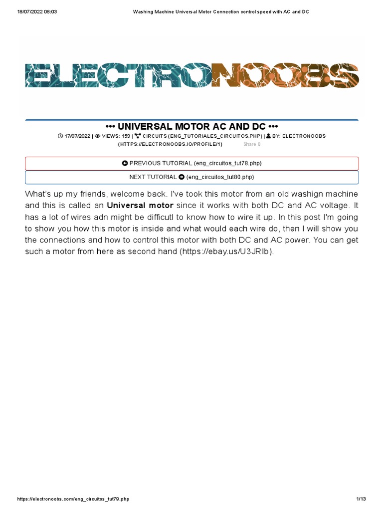 Washing Machine Universal Motor Connection Control Speed With AC and DC ...