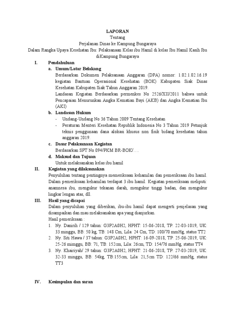 Laporan Hasil Bumil Kasih Ibu | PDF | Kesehatan Holistik