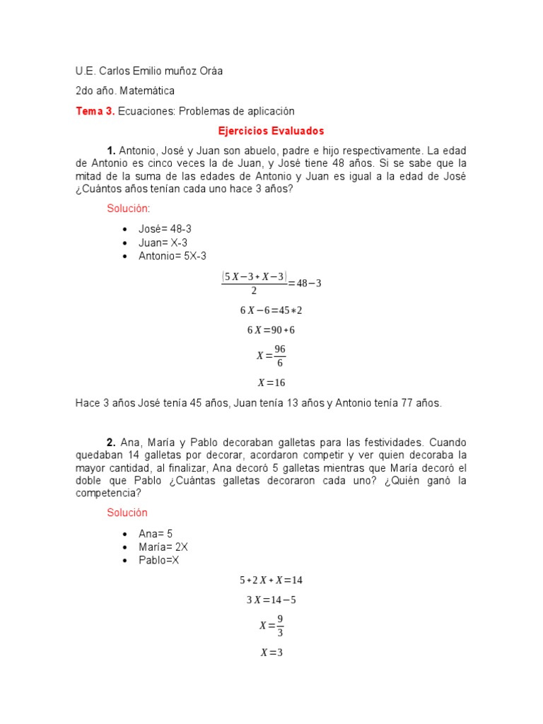 SOLUCION Actividad Evaluada 2do Año Matematica. Tema 3 | PDF
