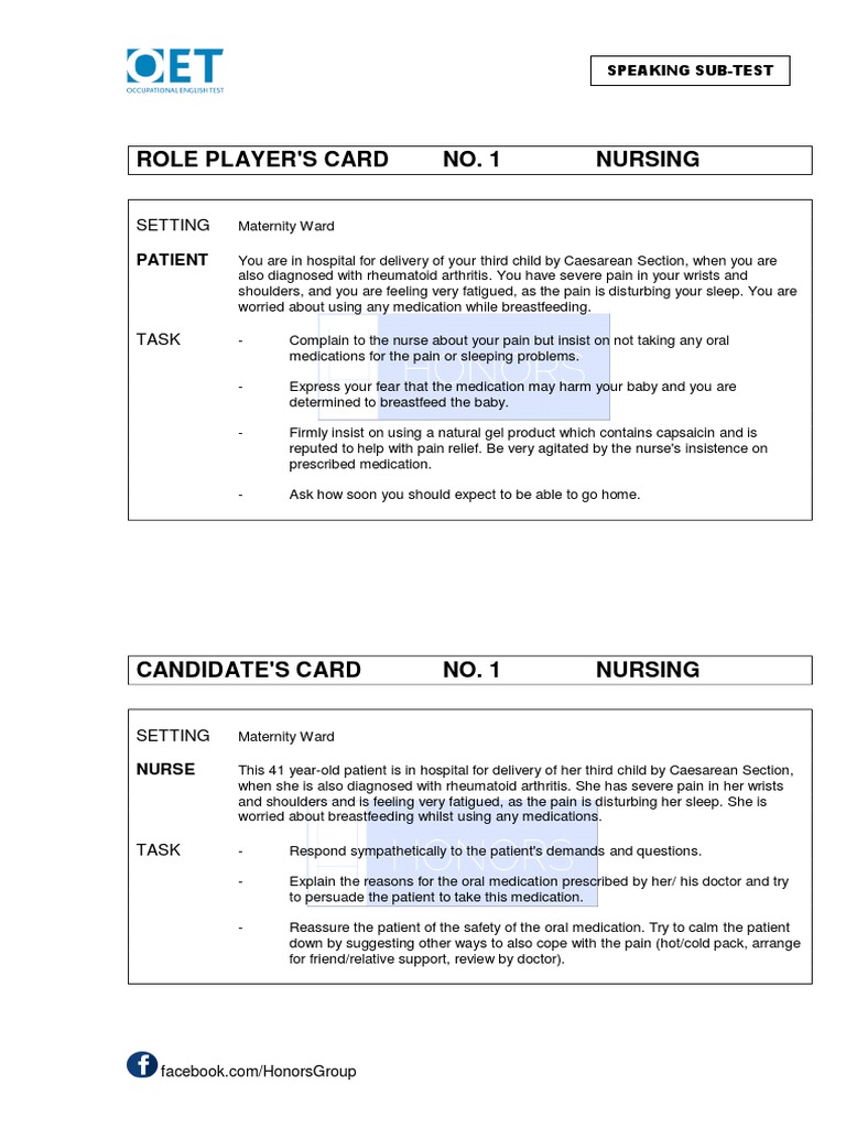 14 Speaking Roleplays - OET-00003 | PDF | Stroke | Nursing