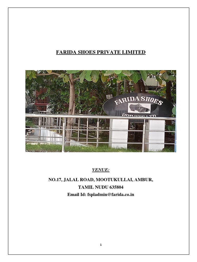Farida Shoes Private Limited: No.17, Jalal Road, Mootukullai, Ambur ...
