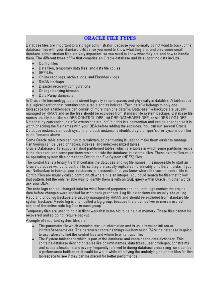 Oracle File Types | PDF | Computer File | Databases