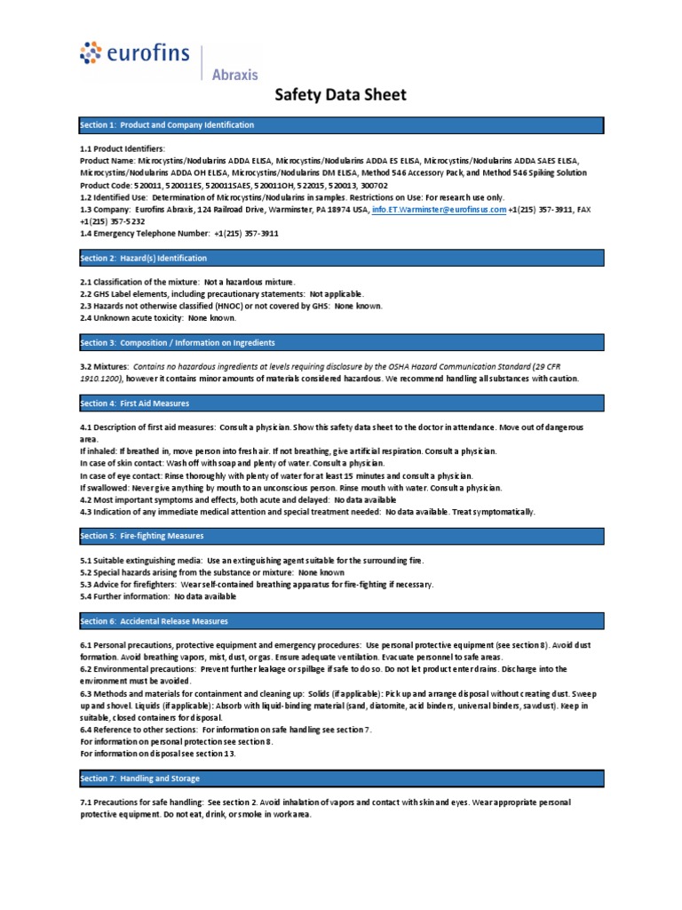 Sds-21-065-Rev-01-Microcystin-Adda 520011 Es Oh Saes 522015 520013 ...