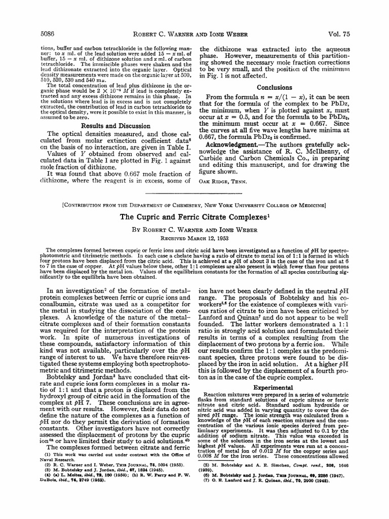 The Cupric and Ferric Citrate Complexes | PDF | Ph | Acid