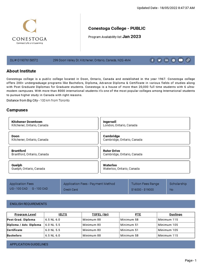 Conestoga College Program Guide | PDF | Academic Degree | Engineering