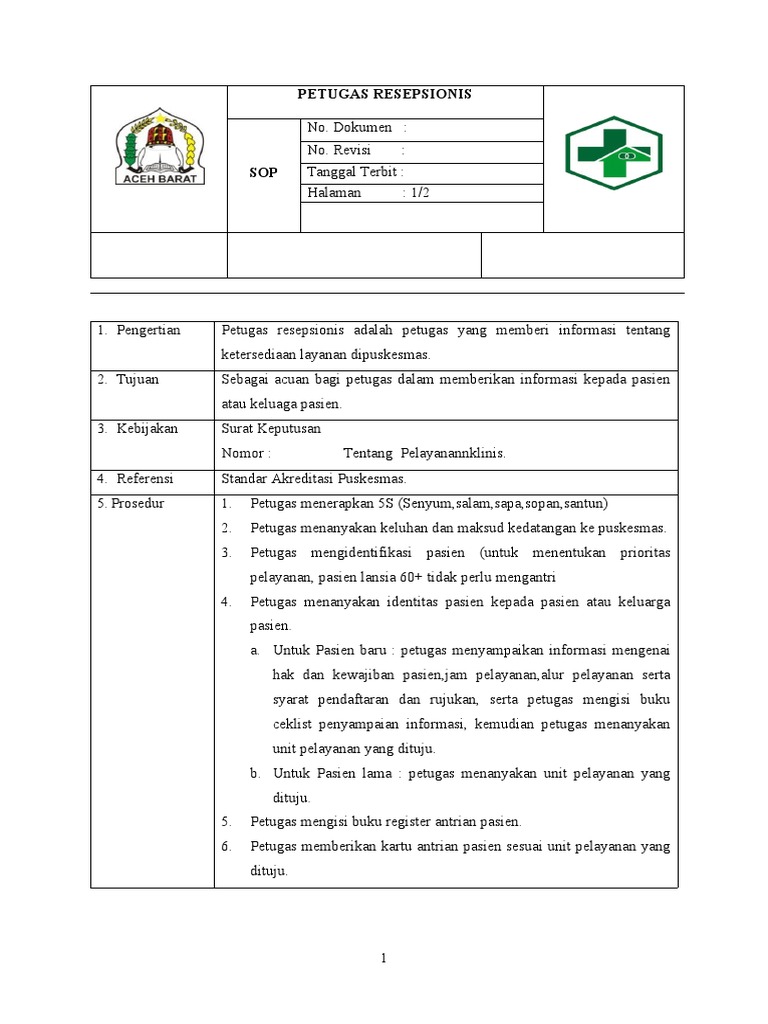 Sop Resepsionis | PDF