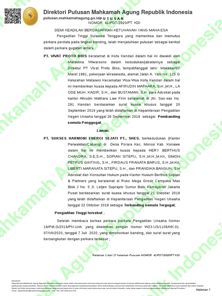 Putusan 41 PDT 2020 PT Kdi 20220614 | PDF