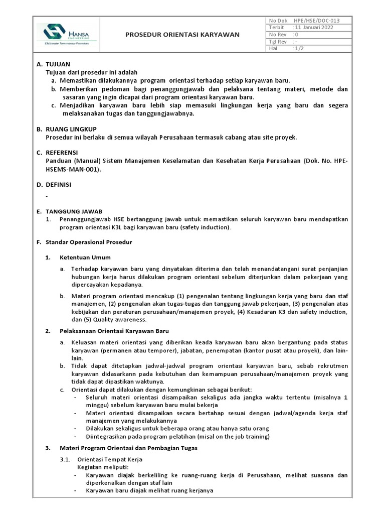 A. Prosedur Orientasi K3L Personnel Baru | PDF