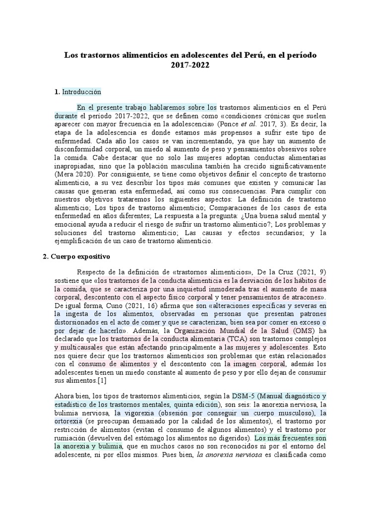 Los Trastornos Alimenticios en Adolescentes Del Perú | PDF | Desorden ...