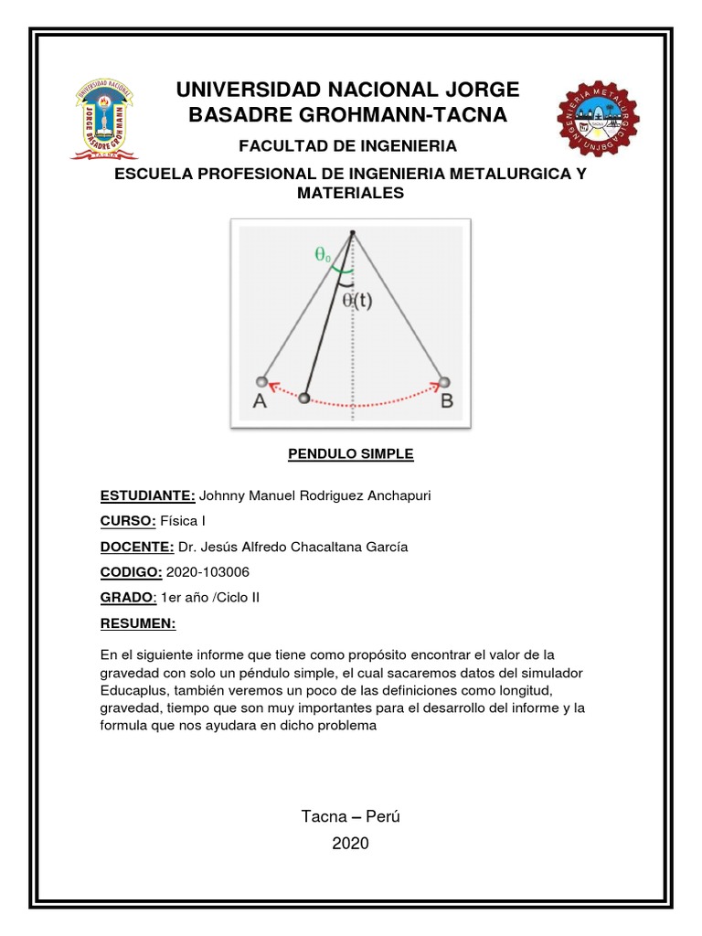 INFORME Pendulo Simple | PDF | Péndulo | Aceleración