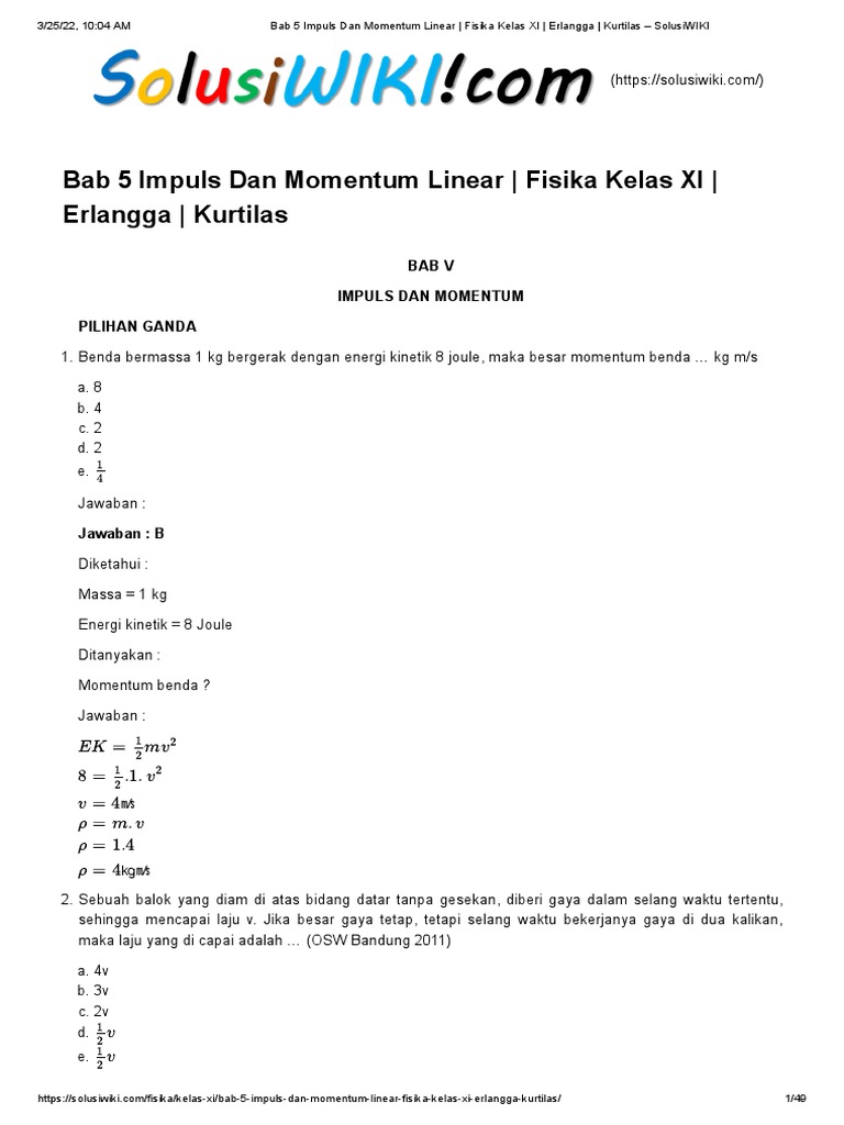 Bab 5 Impuls Dan Momentum Linear - Fisika Kelas XI - Erlangga ...