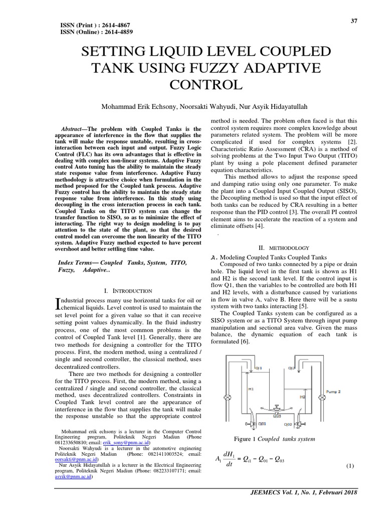 Setting Liquid Level Coupled Tank Using Fuzzy Adaptive Control | PDF ...