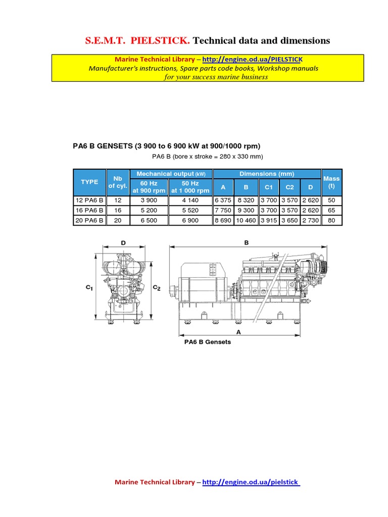 S.E.M.T. Pielstick.: Technical Data and Dimensions | PDF | Engines ...