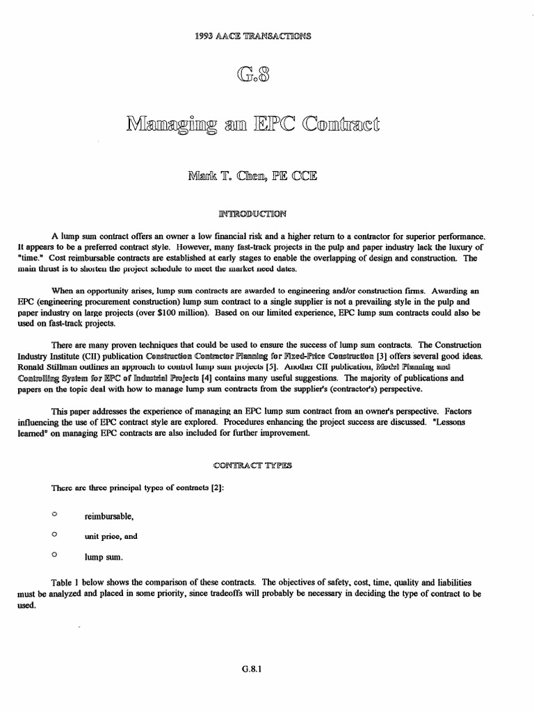 Managing EPC Contracts | PDF | Procurement | Risk