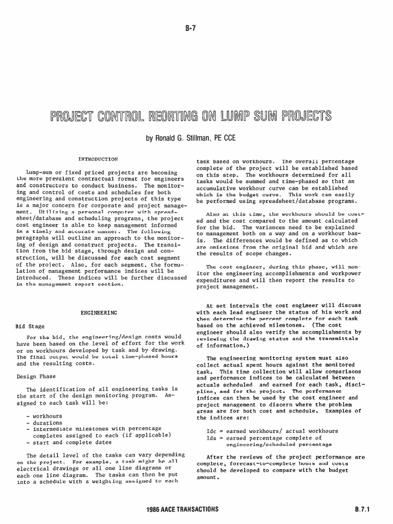 Project Control Reporting On Lump Sum Project | PDF | Labour Economics ...