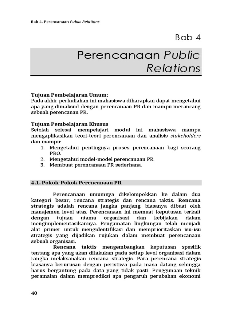 Perencanaan Dalam Public Relations | PDF