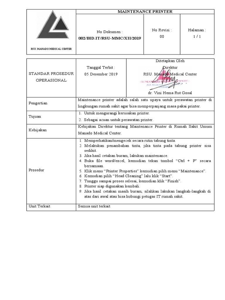 007 - Sop Maintenance Printer | PDF