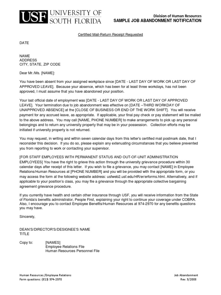 Sample Certified Job Abandonment Letter | PDF | Employment | Human ...
