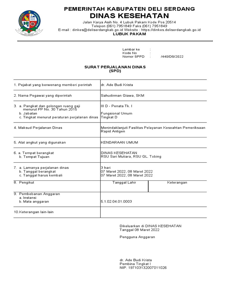 SPPD Depan Dirman | PDF