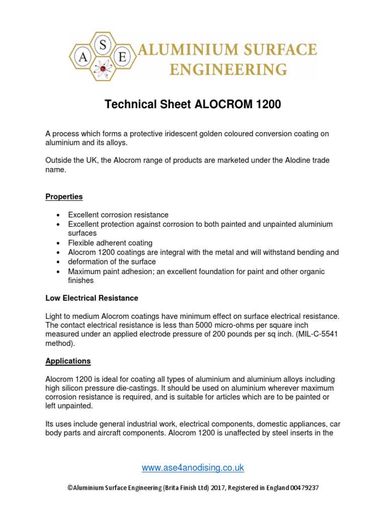 Technical Sheet Alocrom 1200 | PDF | Corrosion | Aluminium